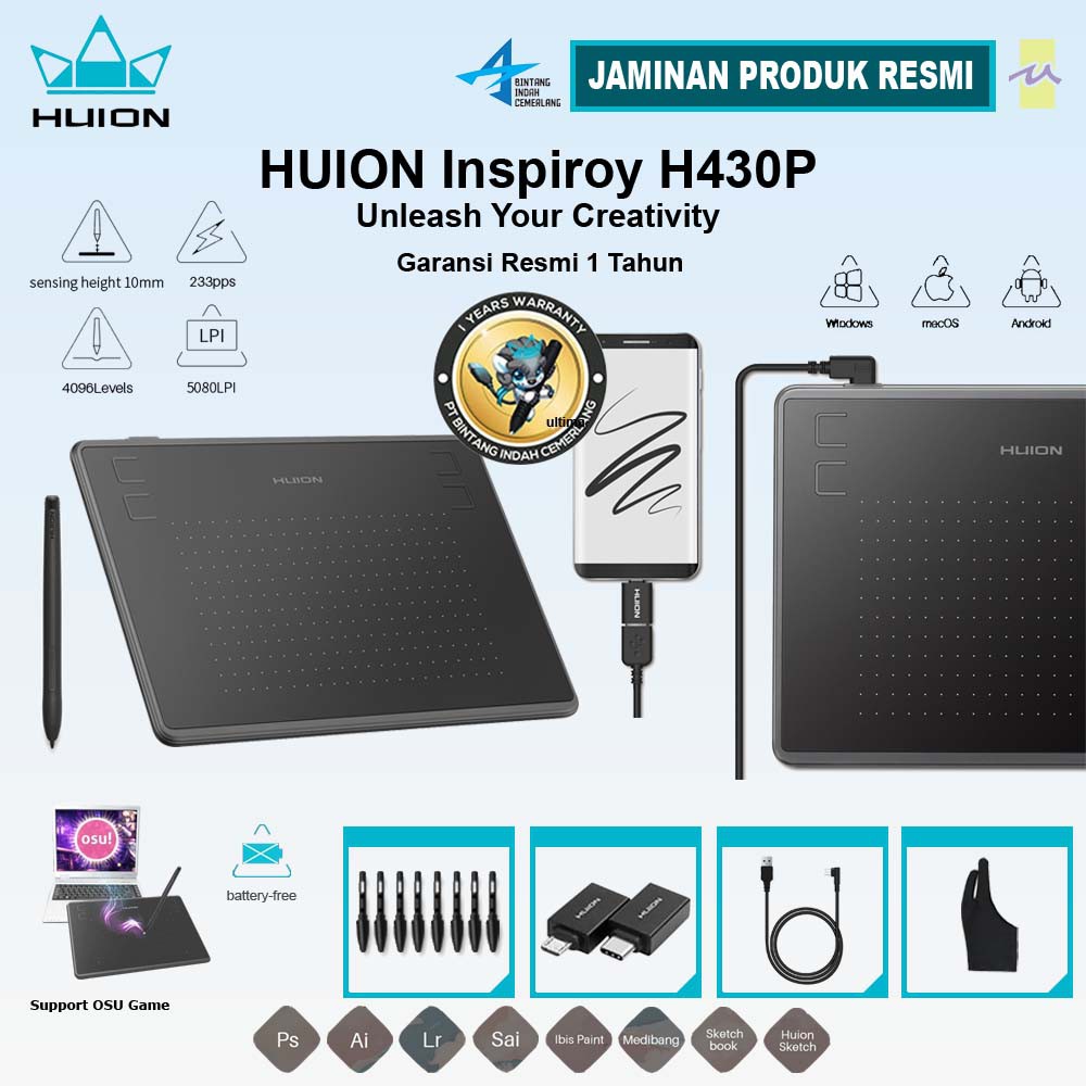 Jual Huion Pen Tablet Inspiroy H430P Digital Drawing H430 | Shopee ...