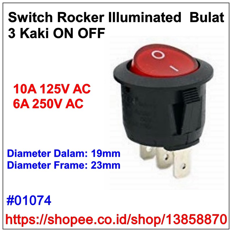 Jual Saklar lampu Power Bulat 3 Kaki Round Rocker Switch ON OFF Listrik ...