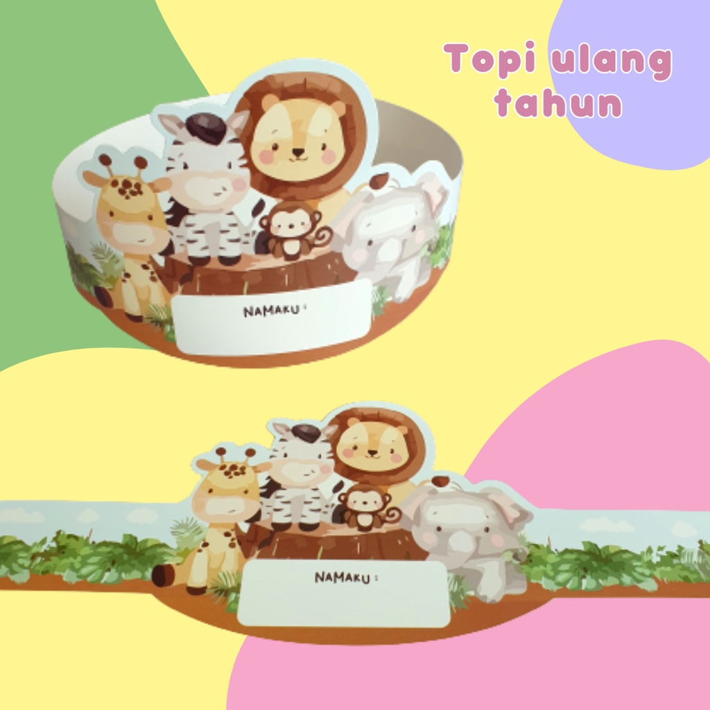 Jual Topi ulang tahun anak birthday hat motif ANIMAL mahkota pesta ...