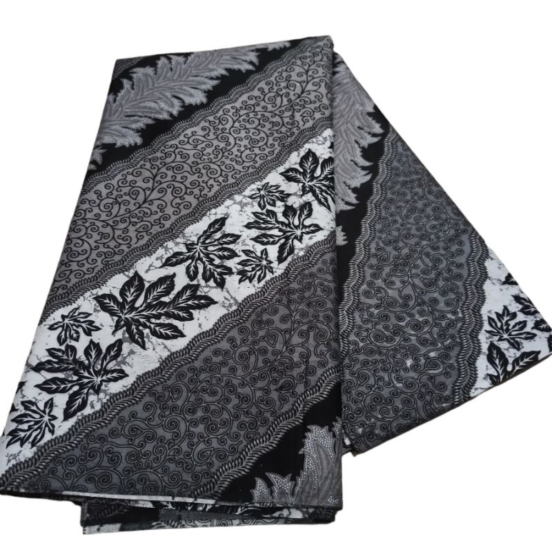 Jual hmt kain batik abu hitam motif daun lerek bahan batik modern hitam ...