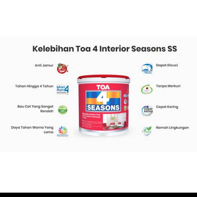Jual CAT TEMPOK MERK TOA 4 SEASON INTERIOR 5KG (A1500 WHITE) GOSEND ...