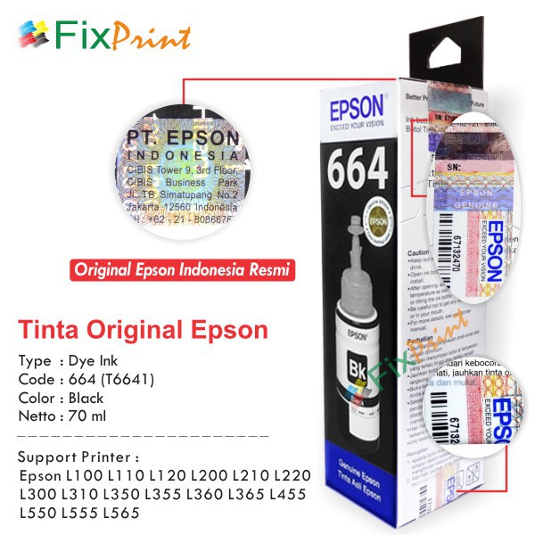 Tinta Epson Original L100 L110 L120 L200 L210 L220 L300 L310 L350 CYAN ...
