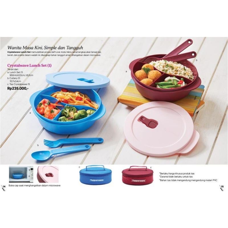 Jual tupperware crystalwave lunch box set / tempat bekal makan free tas ...