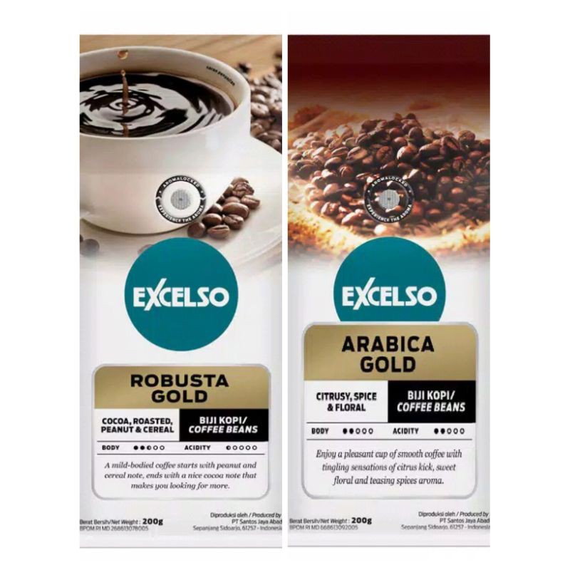Jual EXCELSO BIJI KOPI ROBUSTA GOLD DAN ARABICA GOLD 200gram | Shopee ...