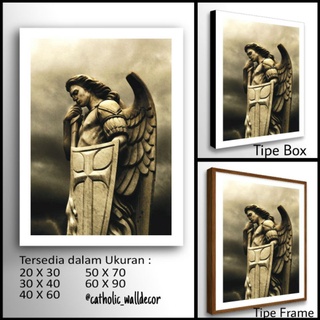 Jual Poster kayu/hiasan dinding Katolik gambar Santo Mikael malaikat ...
