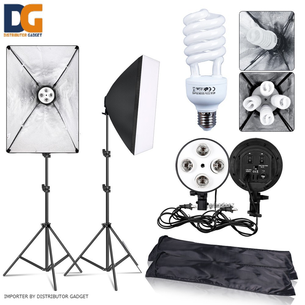 Jual PAKET SOFTBOX 4 SOCKET E27 50x70cm Payung + Light Stand Lampu Bulb ...