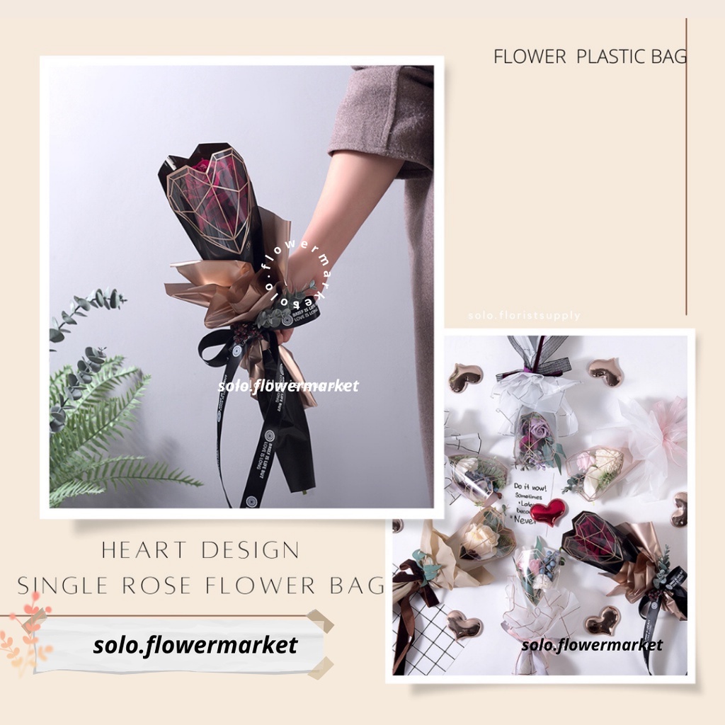 Jual HEART DESIGN SINGLE ROSE PLASTIC BAG Kantong Bunga Single Rose OPP ...