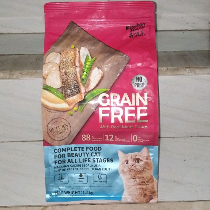 Jual Cat Food Kitchen Flavor Grain Free Beauty Cat For All Life Stages ...