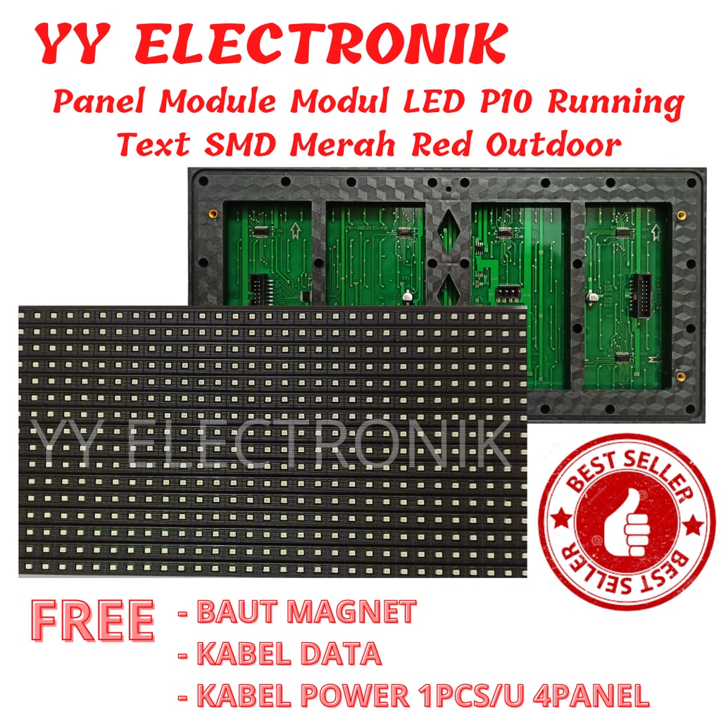 Jual Panel Module Modul LED P10 Running Text SMD Merah Red Outdoor ...