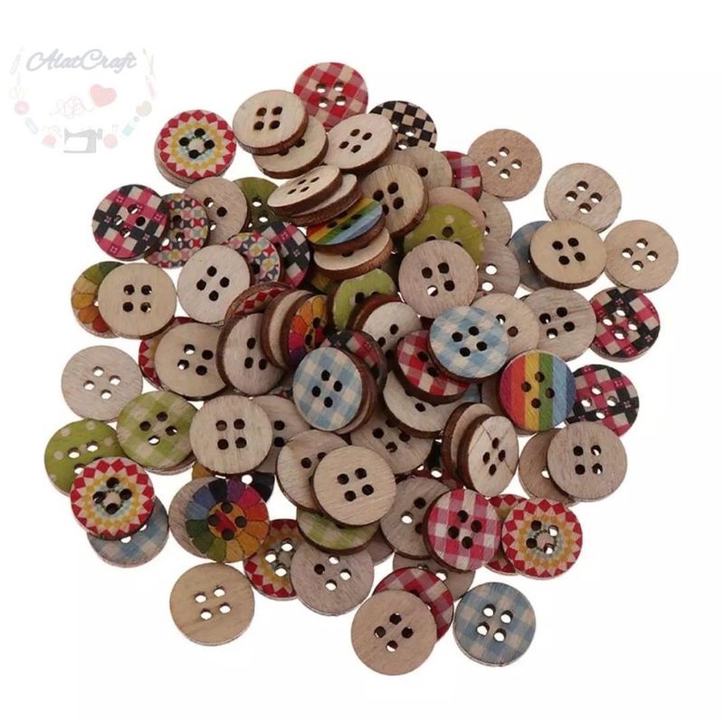 Jual 10 PCS KANCING HIAS KAYU BULAT MOTIF KOTAK KOTAK | Shopee Indonesia