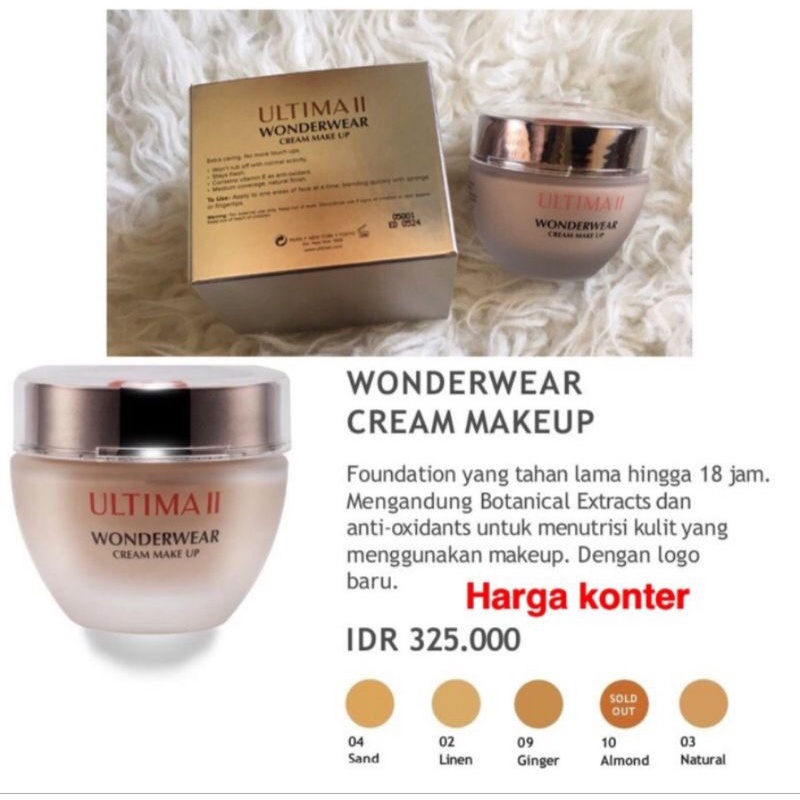 Jual ULTIMA II Wonderwear Cream makeup Foundation | Shopee Indonesia