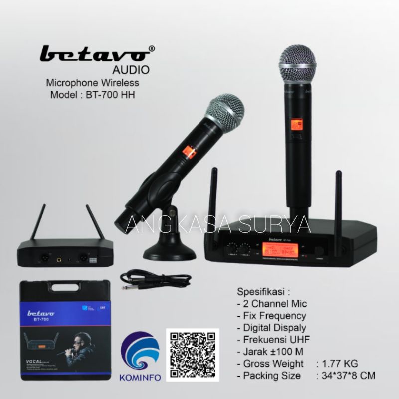 Jual Mic Wireless BETAVO BT 700 HH / BT700 Original 2 Handle / 2 ...