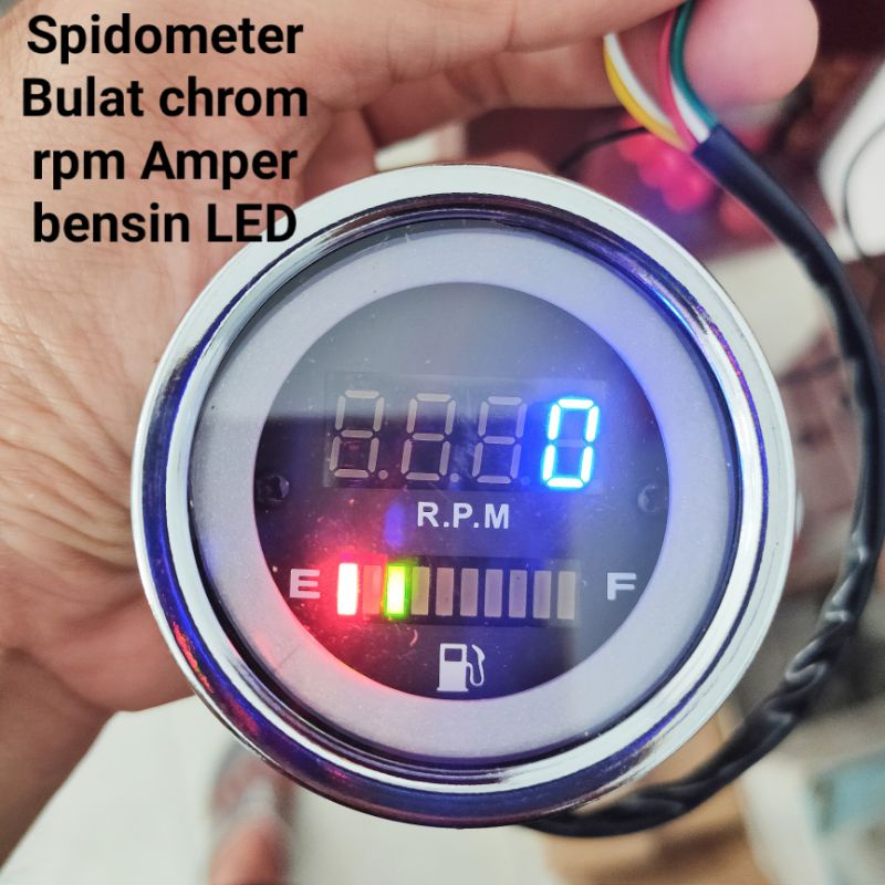 Jual Spidometer Bulat chrom RPM dan Amper bensin LED universal semua ...