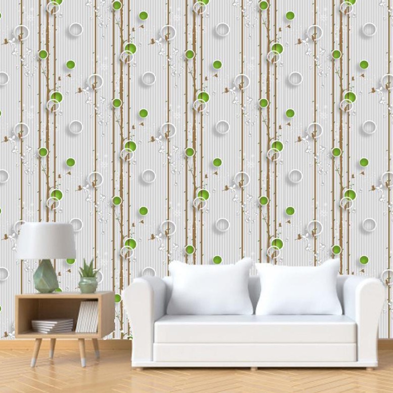 Jual Wallpaper Dinding Murah Dekorasi Kamar Tidur Ruang Tamu POHON BURUNG HIJAU Walpaper Stiker ...