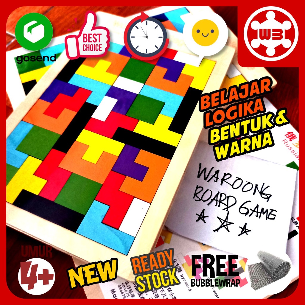 Jual Permainan Belajar Bentuk & Warna Tetris Kayu Puzzle Block ...
