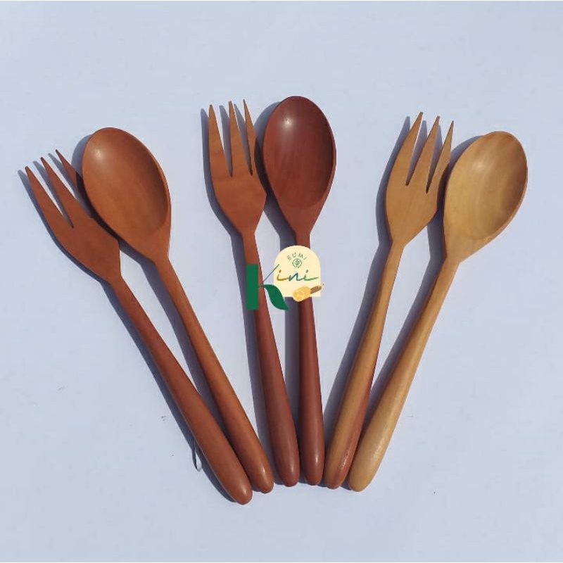 Jual Set Sendok Garpu Kayu Ecofriendly 18 cm | Wooden Spoon Fork ...
