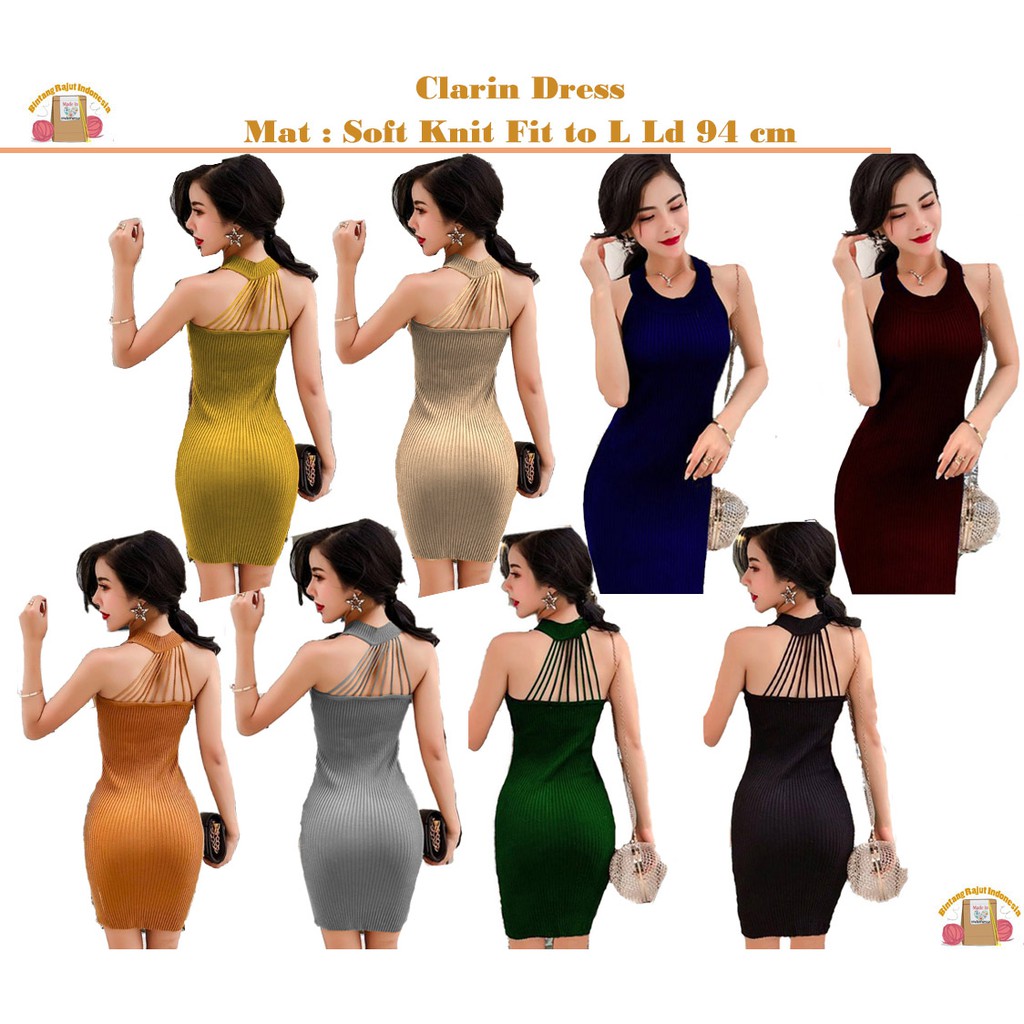 BRI || Clarin Dress Tali Knit Bodycon Dress Rajut Sexy | Shopee Indonesia
