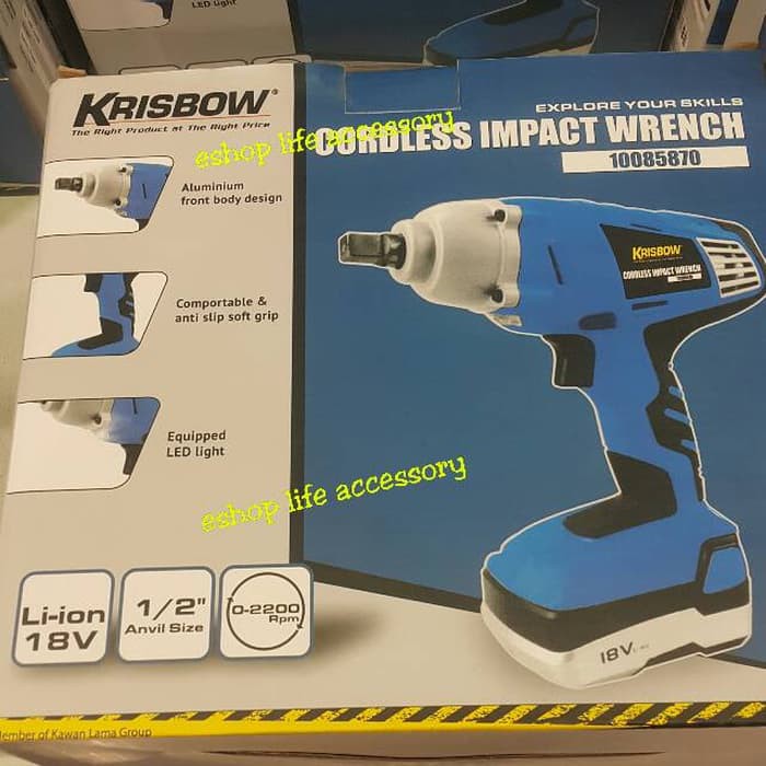 Jual KRISBOW CORDLESS IMPACT WRENCH/alat buka mur baut wireless tanpa ...