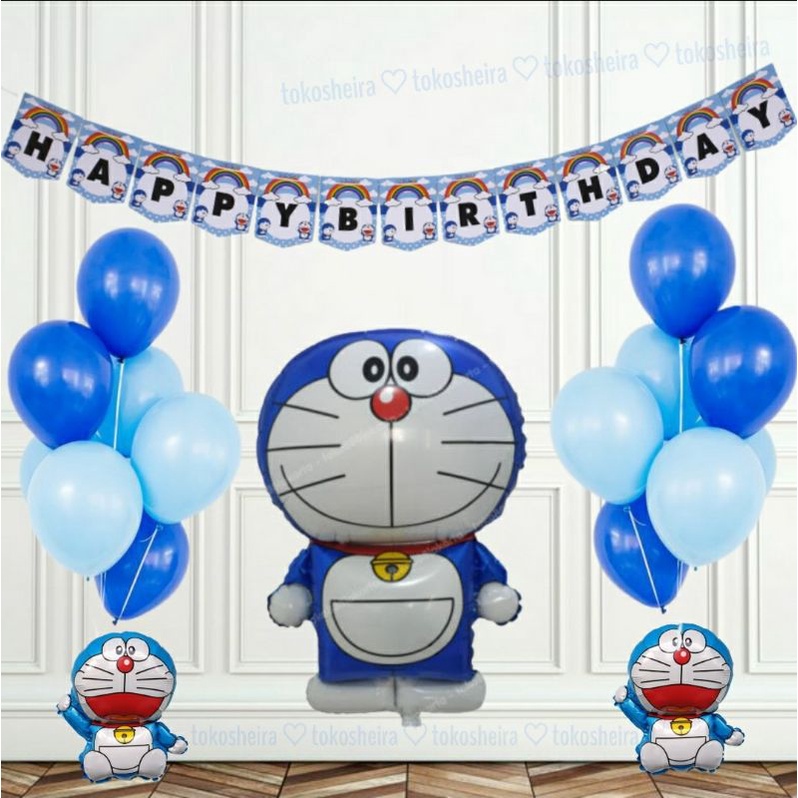 Jual Paket Balon Dekorasi Ulang Tahun Anak Tema Doraemon Happy Birthday ...