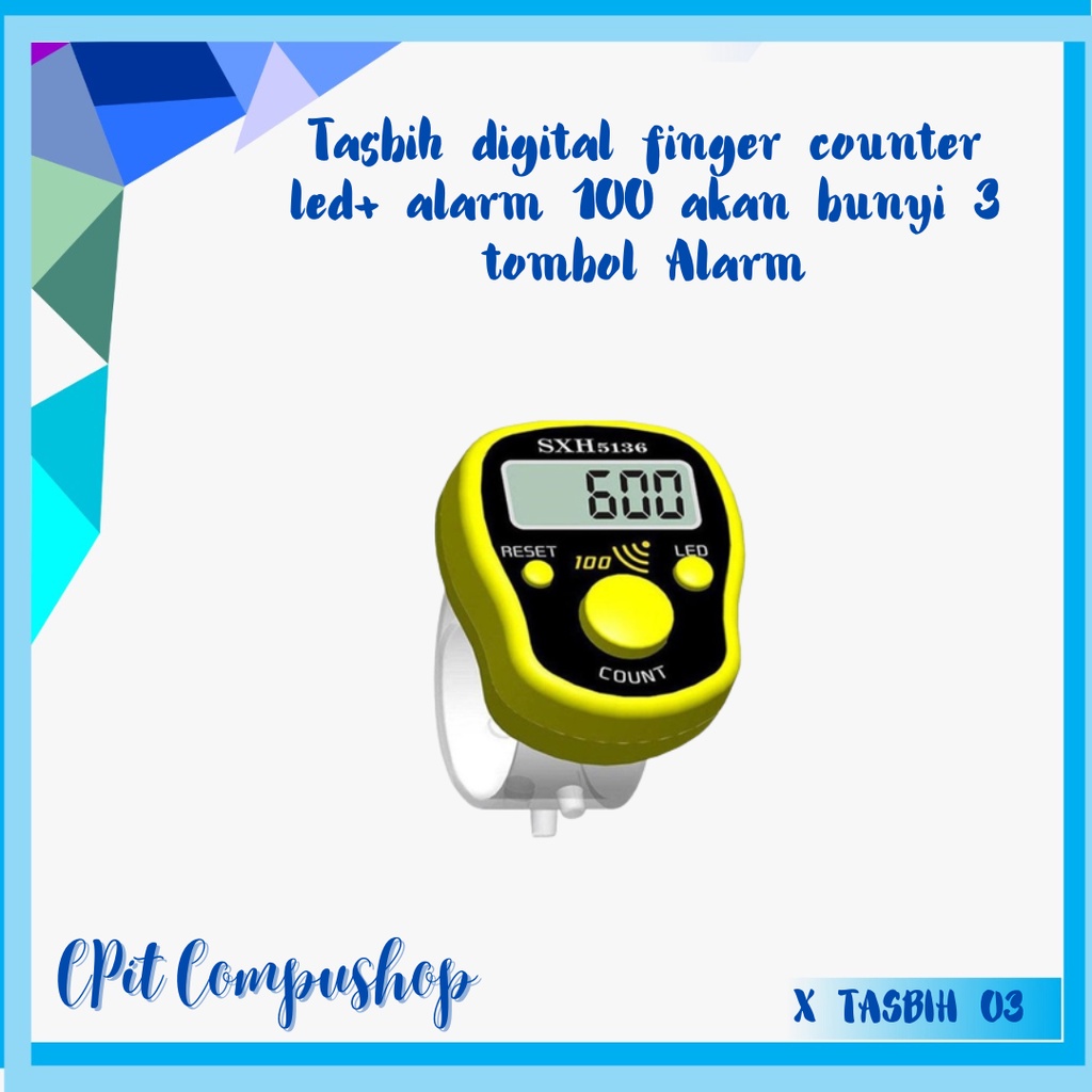 Jual Tasbih digital finger counter led+ alarm 100 akan bunyi 3 tombol ...
