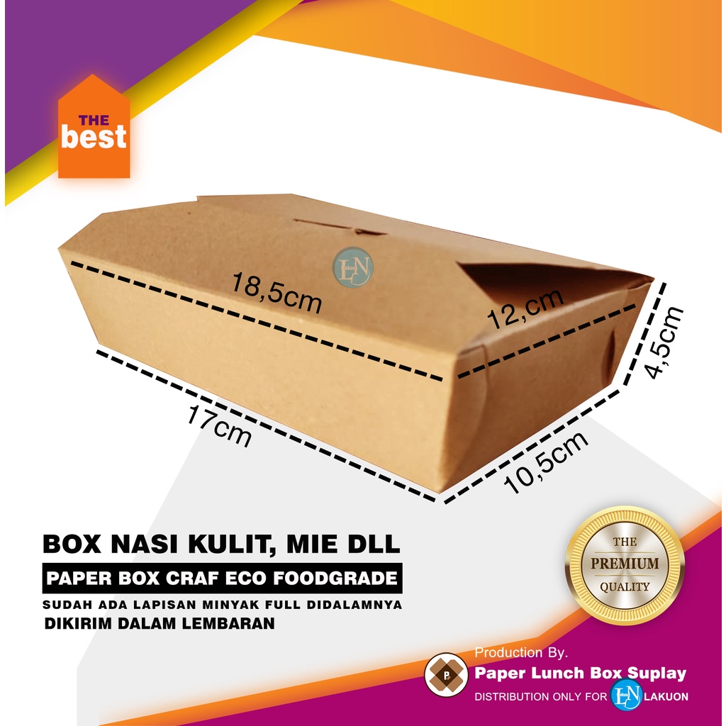 Jual LUNCH BOX NASI KULIT MIE BOX PAPER KEMASAN MAKANAN KRAFT 325GR ...