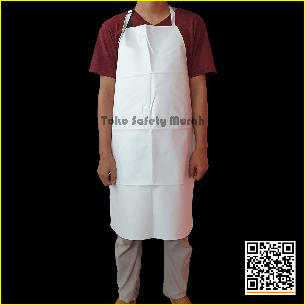 Jual Apron Celemek Putih Hitam Bahan PVC Tebal Tidak Tembus Air 90 cm ...