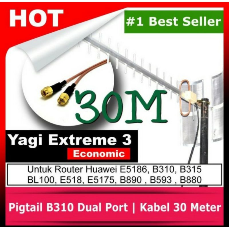 Jual Yagi Extreme 3 Kabel 30 Meter Antena Router Orbit Pro HKM | Shopee ...
