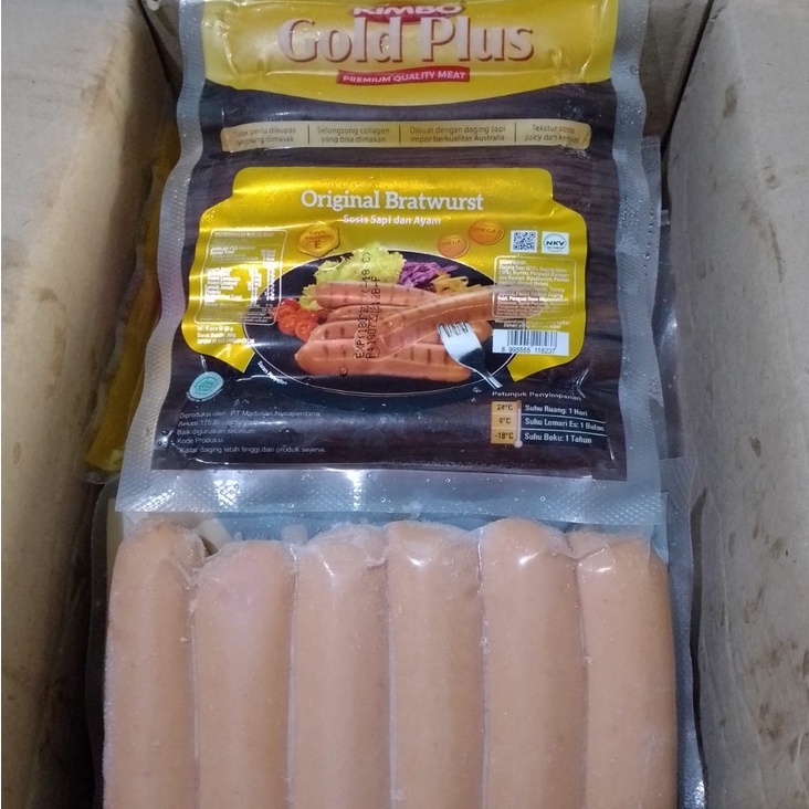 Jual KIMBO GOLDPLUS ORIGINAL isi 6 / SOSIS BRATWURST SAPI DAN AYAM 500GR | Shopee Indonesia