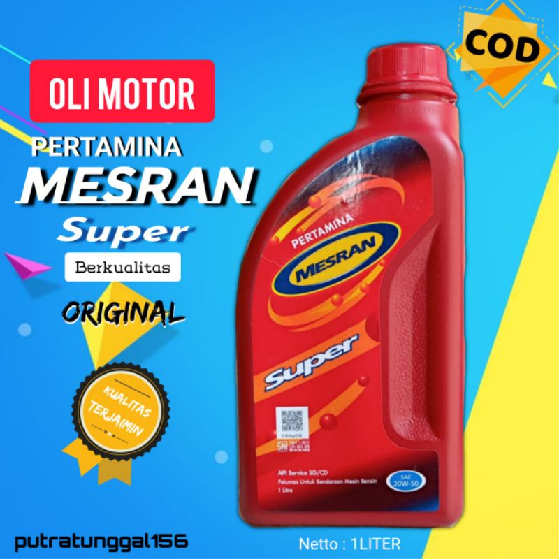 Jual OLI MOTOR MESRAN SUPER SAE 20W-50 1LITER / OLI MESIN MOTOR 4T ...