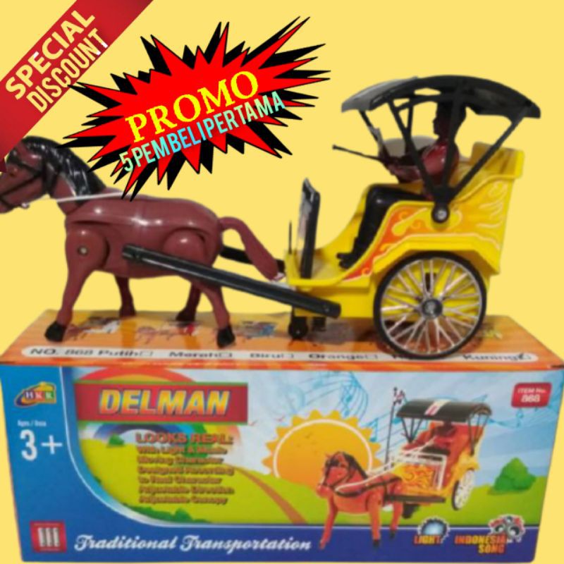 Jual Mainan kuda delman Andong , Bajaj , Becak Anak Miniatur Transportasi Nusantara Bisa Nyala ...