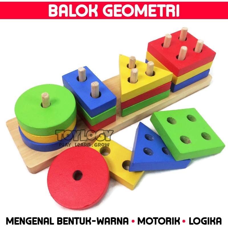 Jual Mainan Edukasi Anak Basic Shape Kayu Balok Geometri Bentuk Warna ...