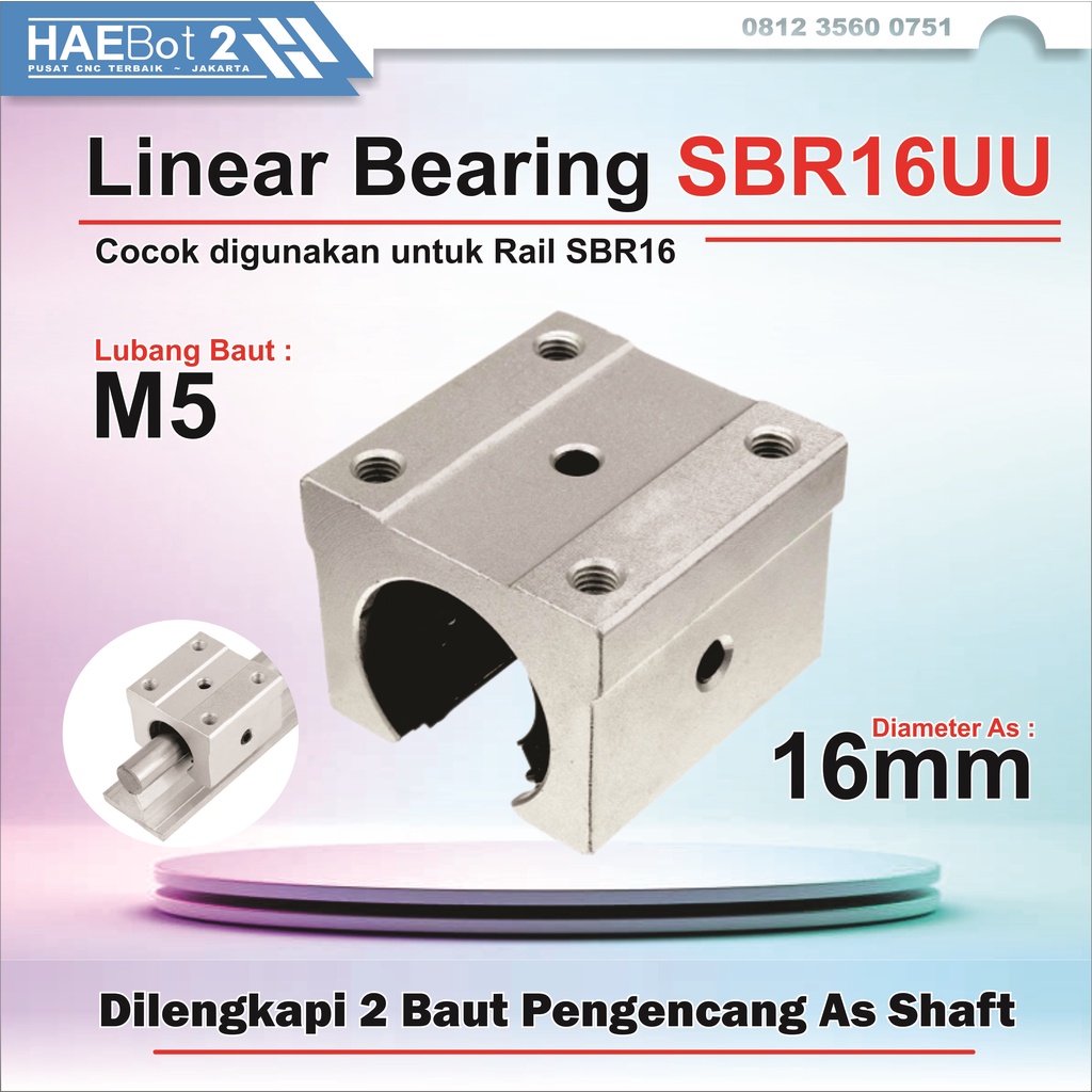 Jual [HAEBOT 2] Block SBR16 SBR16UU SBR 16 Linear Ball Bearing 16mm Rail CNC Slider Bushing ...