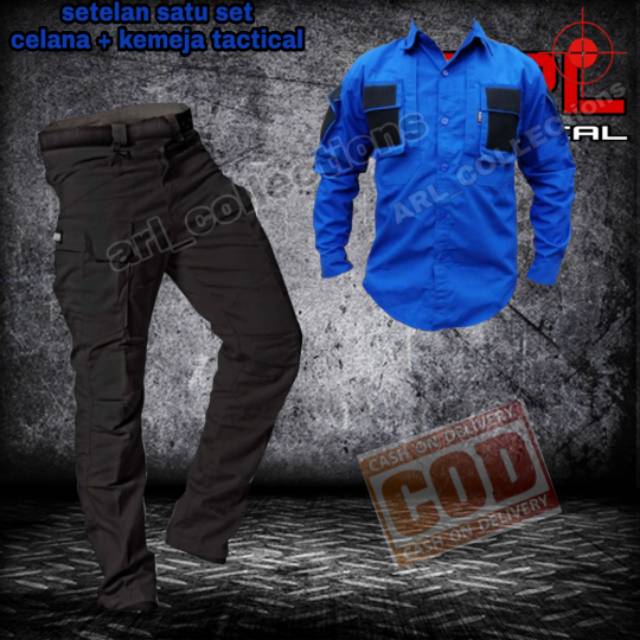 Jual SETELAN SATU SET CELANA HITAM DAN KEMEJA TACTICAL BIRU/DAMKAR/POLAIRUD/RESCUE/SETELAN ...