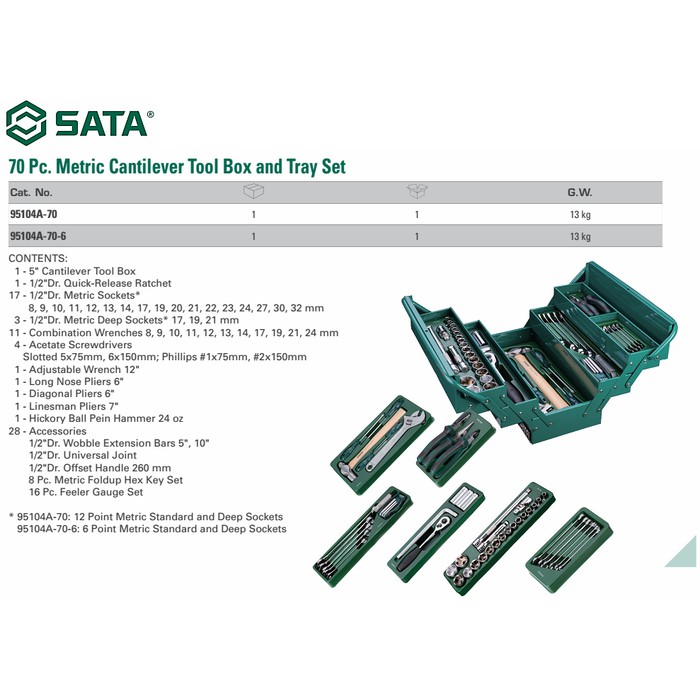 Jual SATA - TOOL KIT SET 95104A-70 70PC12 POINT METRIC CANTILEVER SET ...