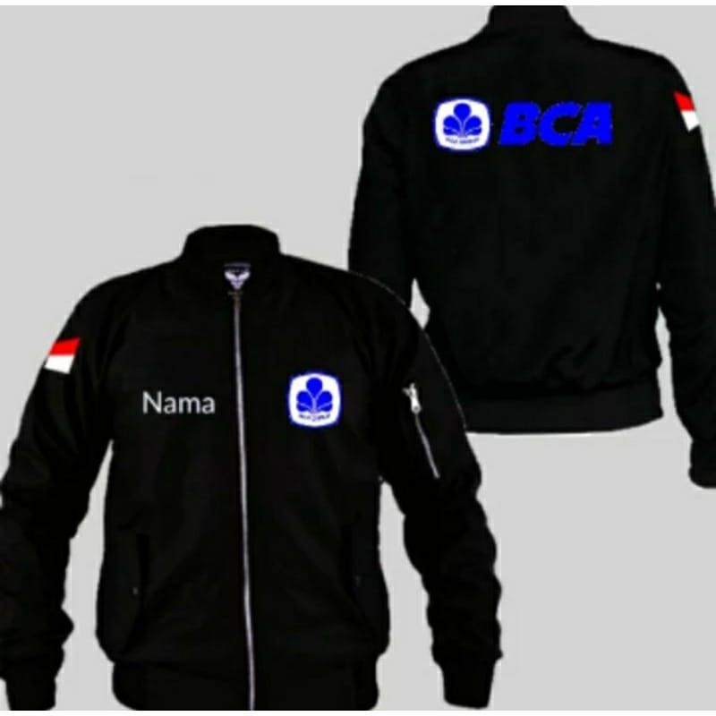Jual JAKET BOMBER HITAM LOGO BANK BCA + NAMA FREE SIMPLE KEREN BAHAN ...