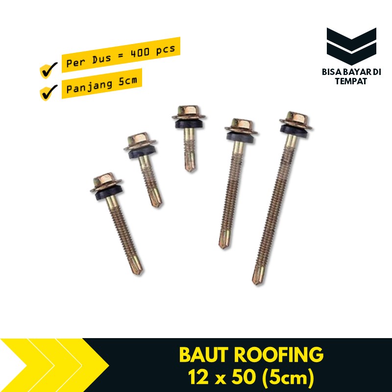 Jual Baut Sekrup Skrup Roofing Baja Ringan 12 x 50 (5cm) Per Dus 400 ...