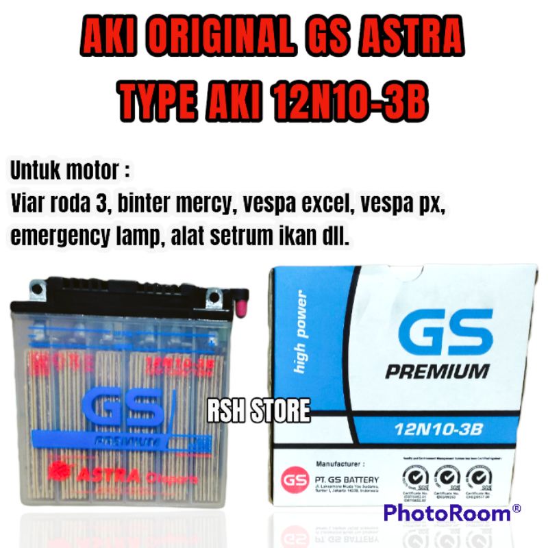 Jual (termurah dan gratis ongkir) Aki original GS Astra premium 12N10-3B motor binter mercy ...