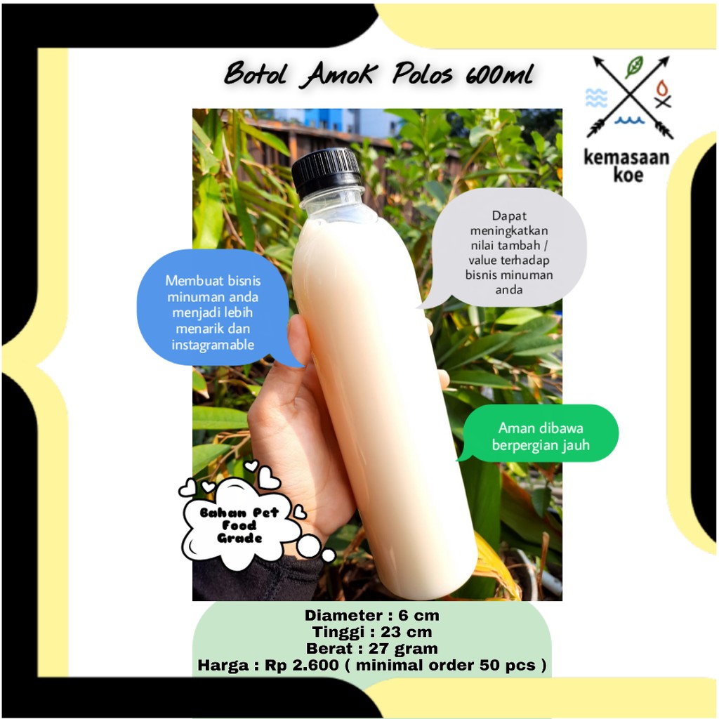 Jual BOTOL AMOK POLOS 600 ML / BOTOL PLASTIK / BOTOL MINUMAN / BOTOL ...