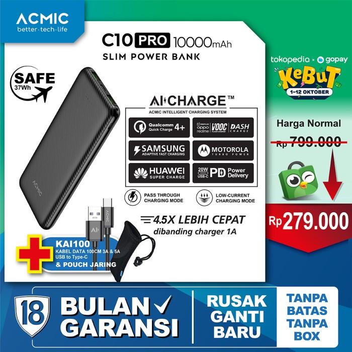 Jual ACMIC C10PRO Slim 10000mAh AiCharge Power Bank (QC4 + PD + VOOC) | Shopee Indonesia