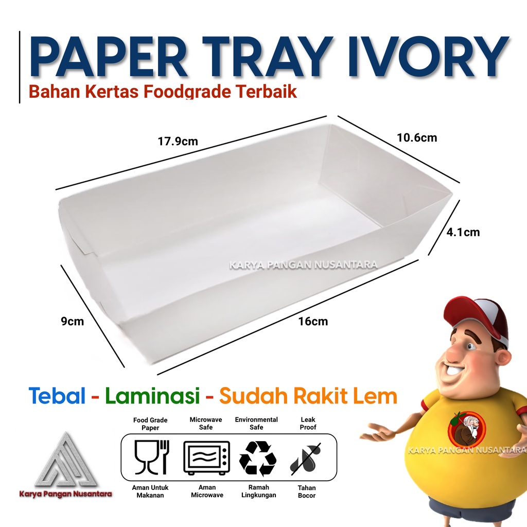 Jual PAPER TRAY MEDIUM LAMINASI FOOD TRAY IVORY PUTIH ALAS NAMPAN ...