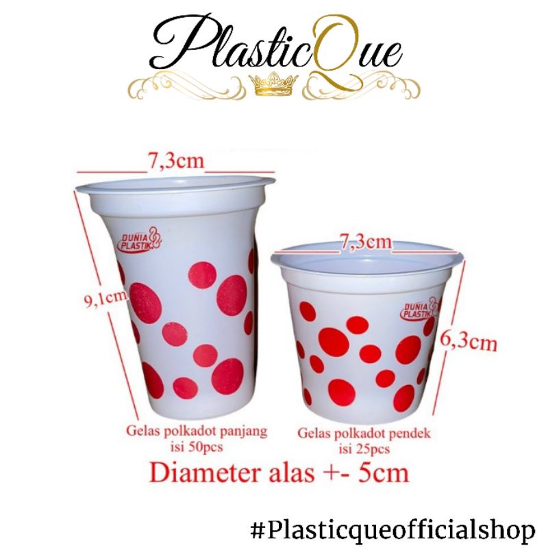 Jual GELAS PLASTIK CUP BOLA 200ML ISI 25 PCS MOTIF BULAT POLKADOT PENDEK TINGGI SERBA GUNA ...
