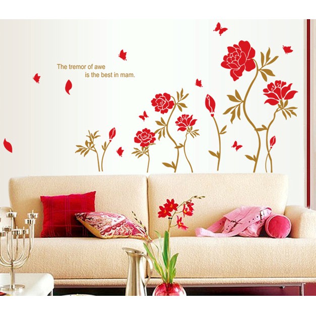 Jual RELIZA WALL STICKER BUNGA MAWAR MERAH FLOWER ROSE RED AY1914 ...