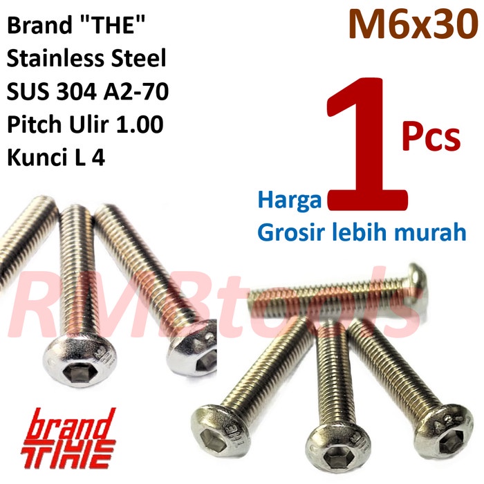 Jual BAUT BUTTON L M6 x 30 mm STAINLESS STEEL SUS 304 A2-70 / BAUT L M6 | Shopee Indonesia