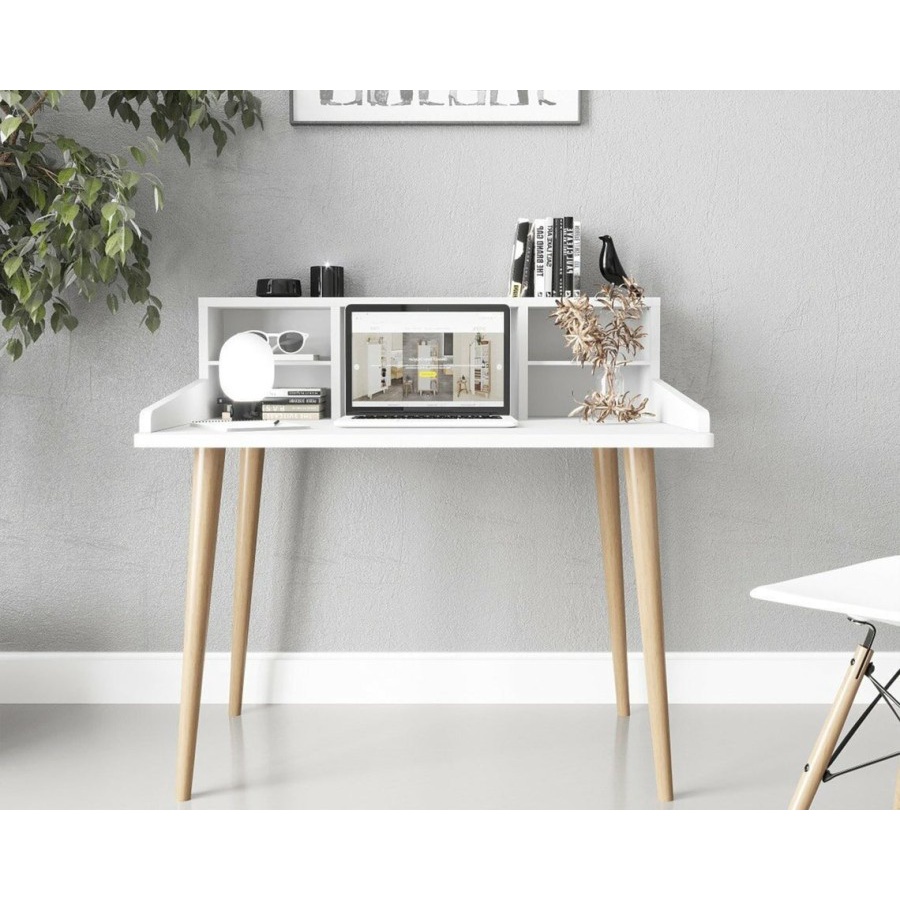 MEJA KERJA PUTIH MINIMALIS PAKAI RAK KECIL - MEJA BELAJAR SCANDINAVIAN ...