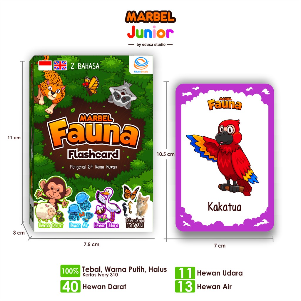 Jual Marbel FLASHCARD HEWAN FAUNA - Belajar Nama Hewan Bahasa Inggris ...