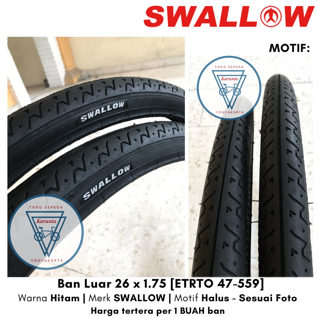 Jual Ban Luar Sepeda 26 x 1.75 Swallow Deli Tire HITAM HALUS | Shopee Indonesia