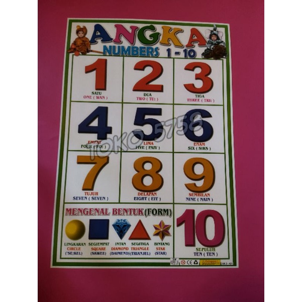 Jual Poster angka 1 sampai 10 dilengkapi dengan macam macam bentuk ...