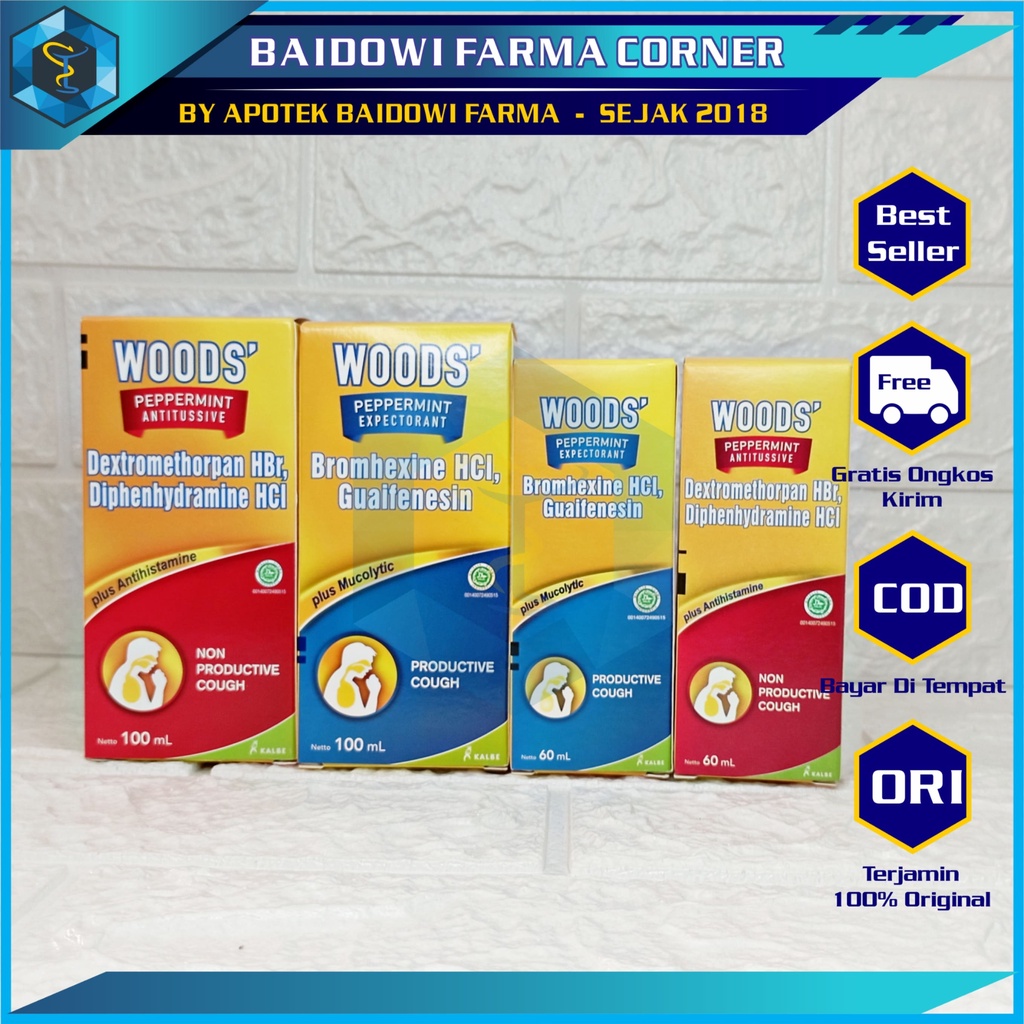Jual WOODS SYRUP PEPPERMINT EXPECTORAN (BIRU) DAN ANTITUSIF (MERAH) 60 ...