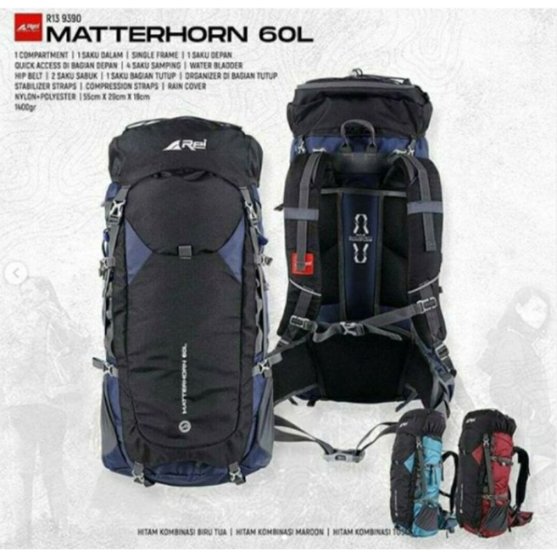 Jual Tas Keril Rei Matterhorn 60L Tas Carier Arei Tas Gunung Hiking Outdoor | Shopee Indonesia
