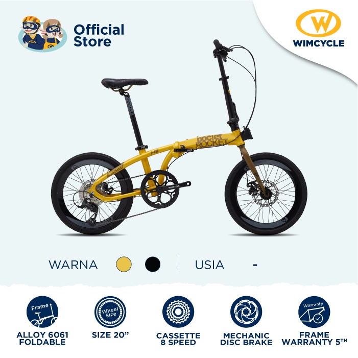Jual Sepeda Lipat Wimcycle Pocket Rocket X2 - Yellow | Shopee Indonesia